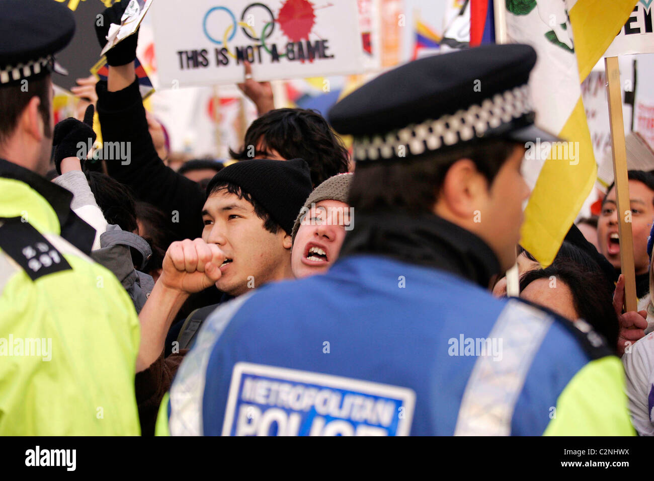 Free Tibet Protest at The Beijing 2008 Olympic Games torch relay London ...