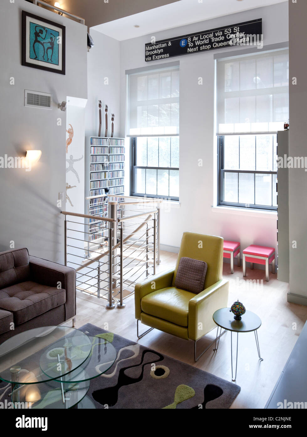 General view of modern living room with high ceiling Stock Photo - Alamy