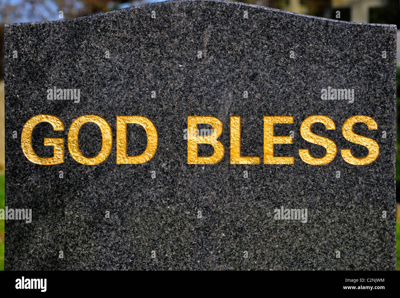 "GOD BLESS", inscription on gravestone. Church of Our Lady and Saint ...