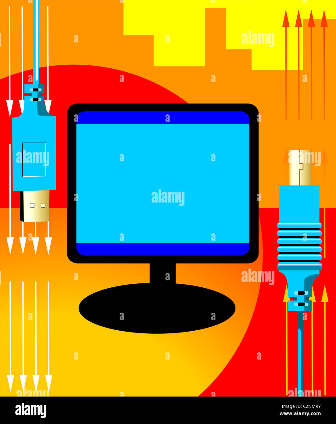 Illustration of blue power pins and a monitor Stock Photo - Alamy