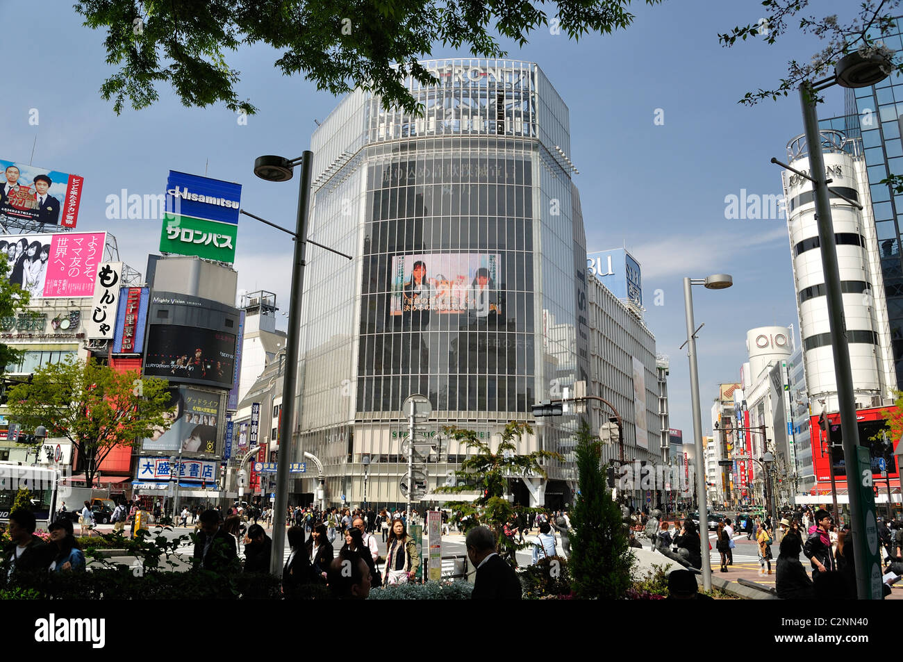 Shibuya crossing and surrounding commercial buildings (QFront) in ...
