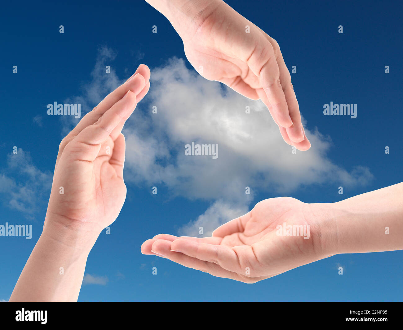 Female hands making a shape for protection Stock Photo - Alamy