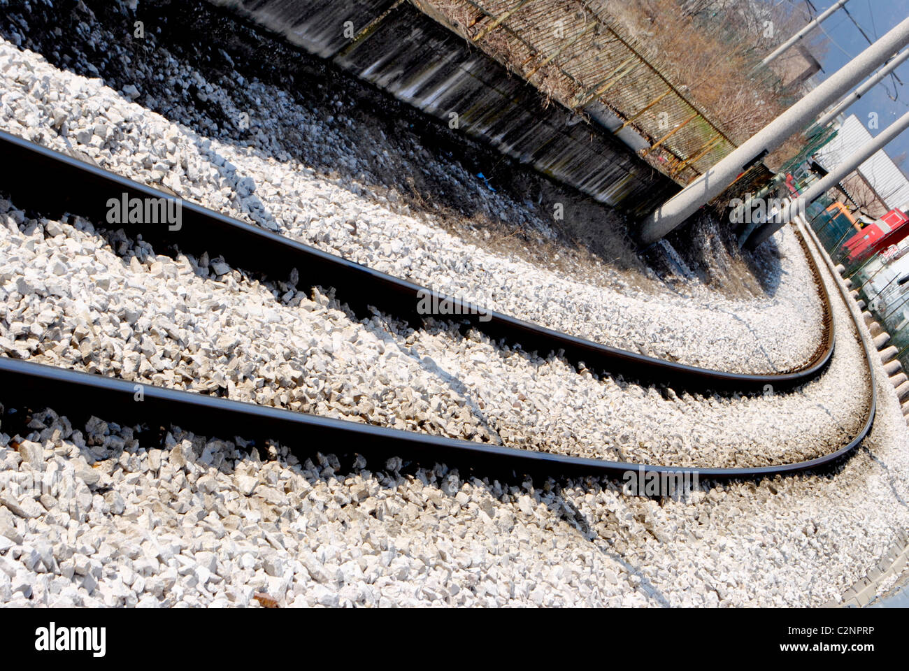 railroad tracks with a backdrop of peaks Stock Photo - Alamy