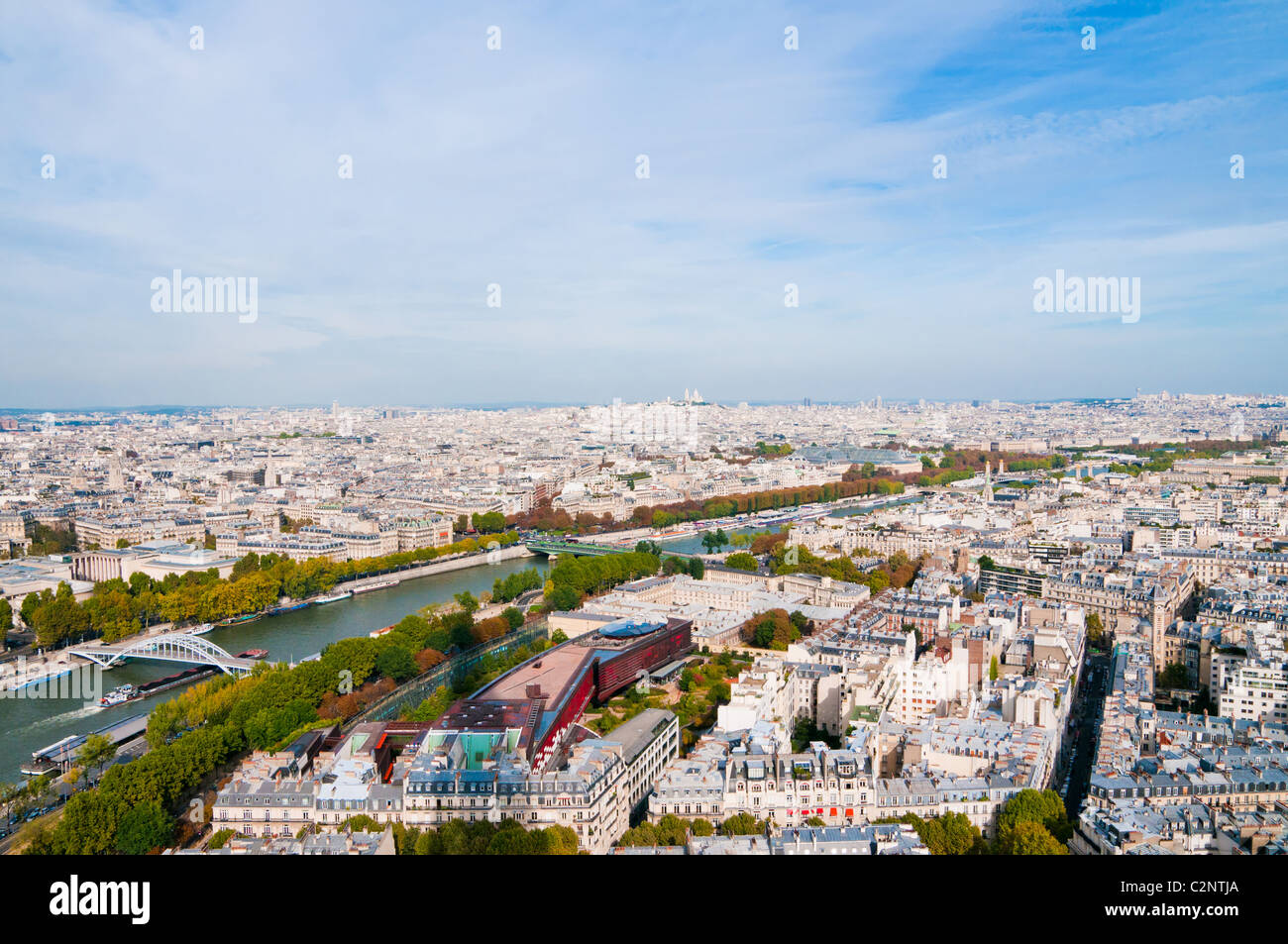 Aerial panoramic view of Paris and Seine river as seen from Eiffel ...