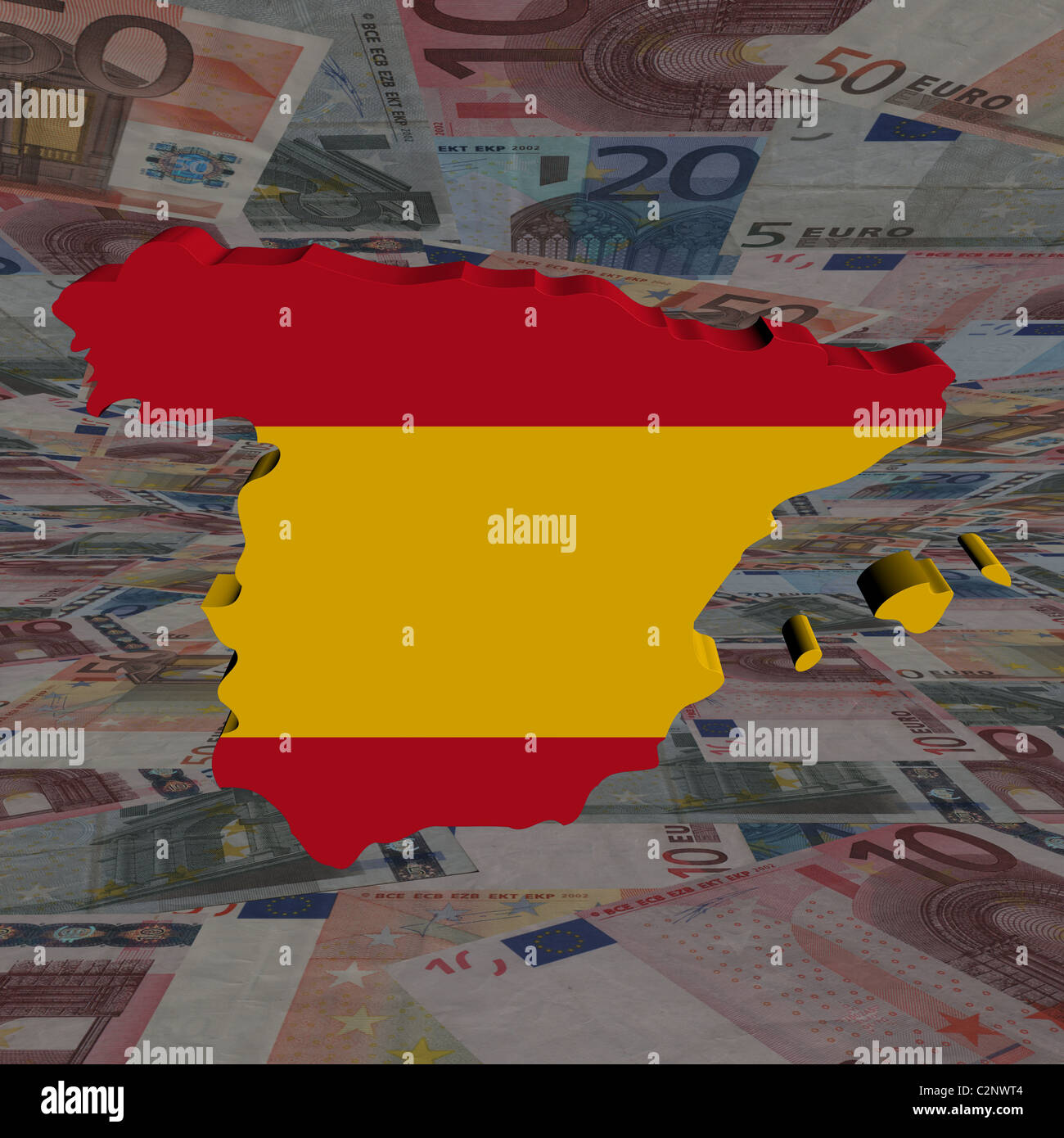 Spain map flag with euros perspective illustration Stock Photo - Alamy