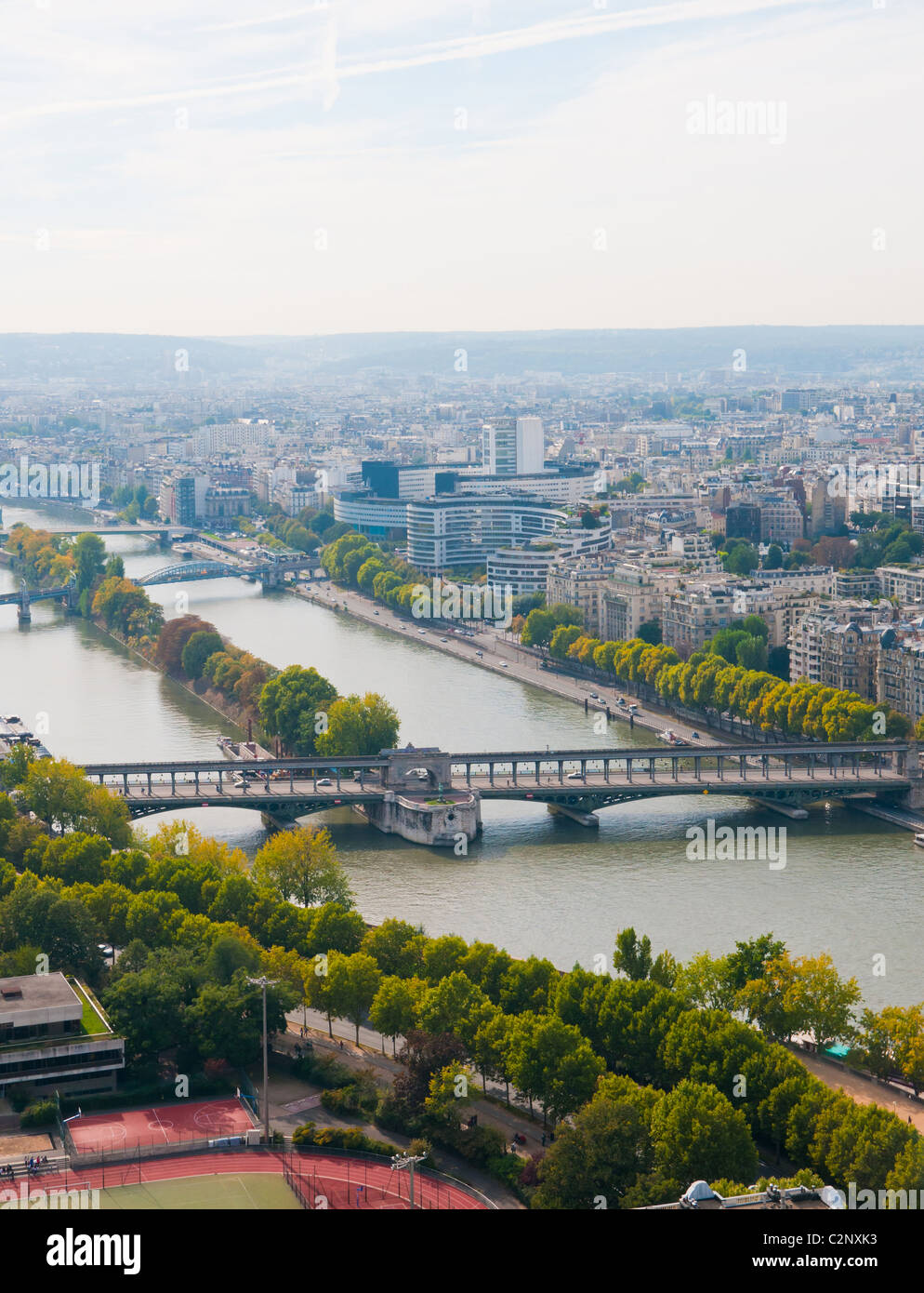 Aerial panoramic view of Paris and Seine river as seen from Eiffel ...