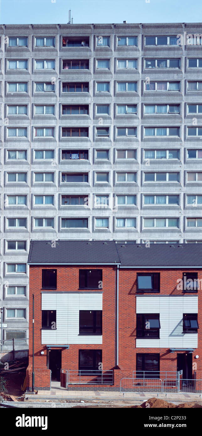 Stonebridge Estate, London. Contrast new build and old tower block ...