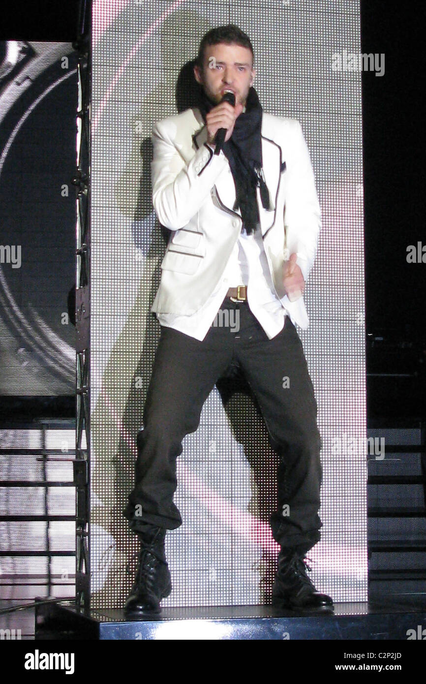 Justin Timberlake performing at a thank you show for fans to celebrate ...