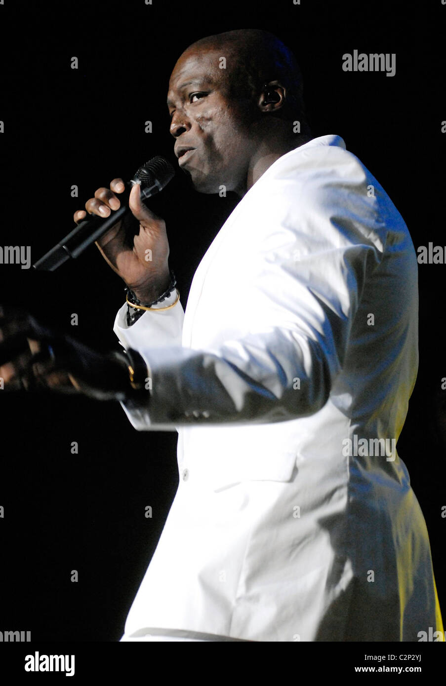 Seal performing on the '50th Grammy Celebration Concert Tour' presented ...