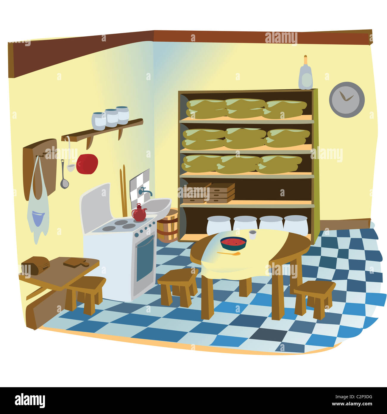 Kitchen scene illustration Cut Out Stock Images & Pictures - Alamy