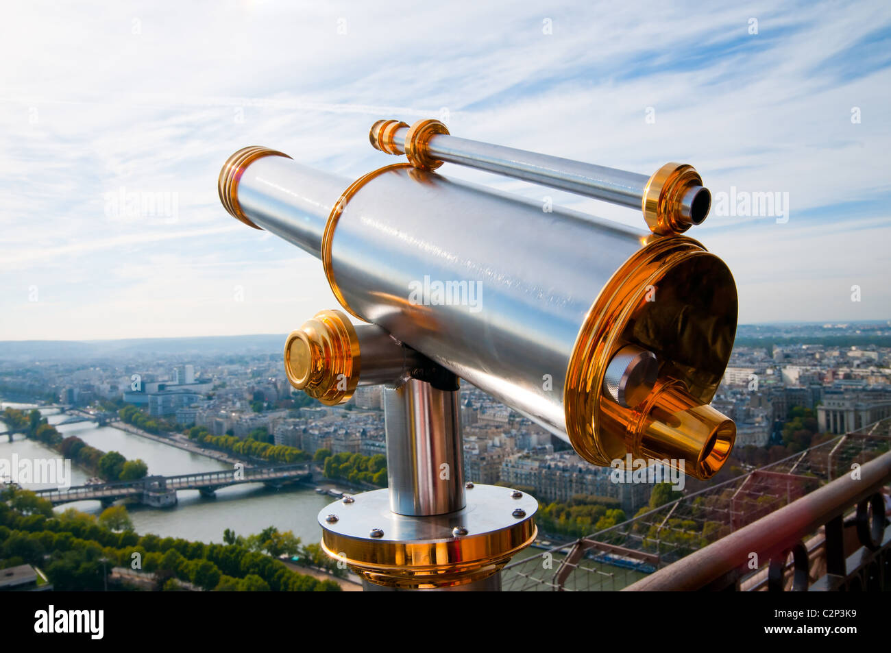 Eiffel Tower telescope overlooking for Paris Stock Photo - Alamy