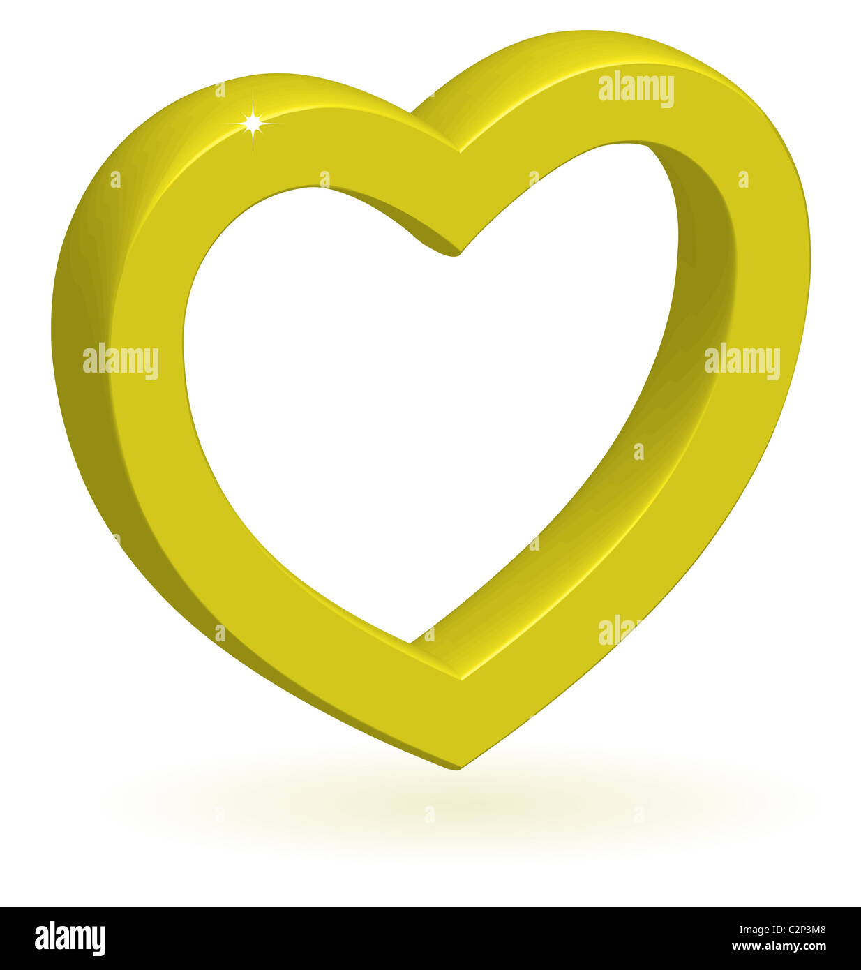 3D glossy golden vector heart with shadow isolated on white background ...