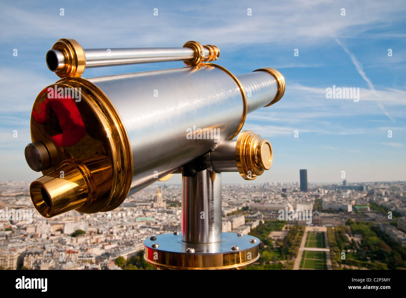 Eiffel Tower telescope overlooking for Paris Stock Photo - Alamy