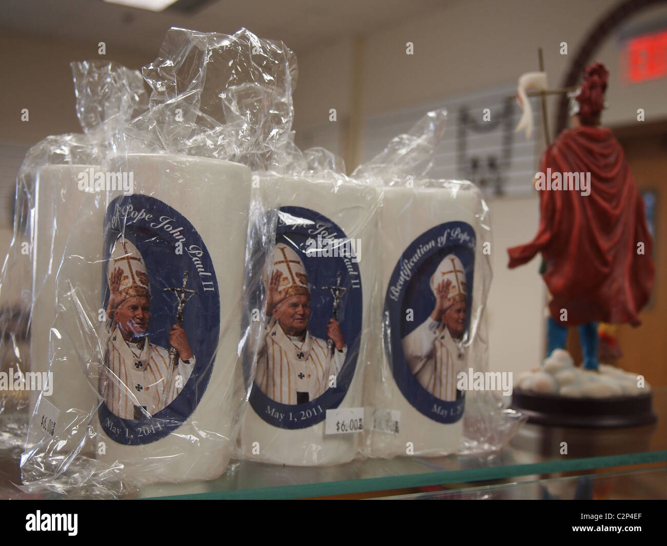 Pope John Paul II commemorative candles on sale in the gift shop at the ...