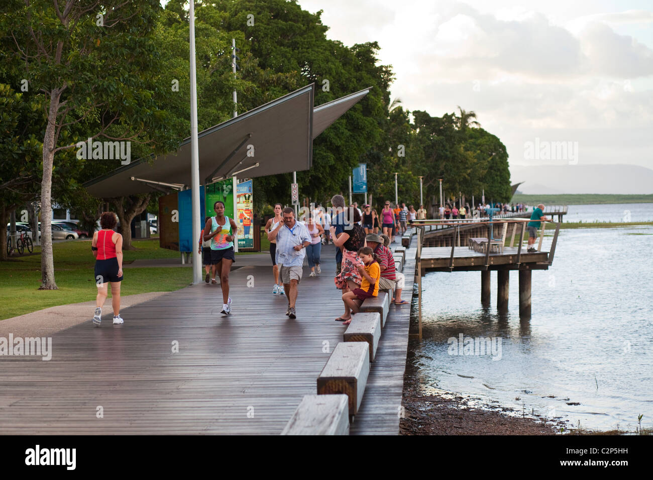 View along the Esplanade boardwalk. Cairns, Queensland, Australia Stock ...