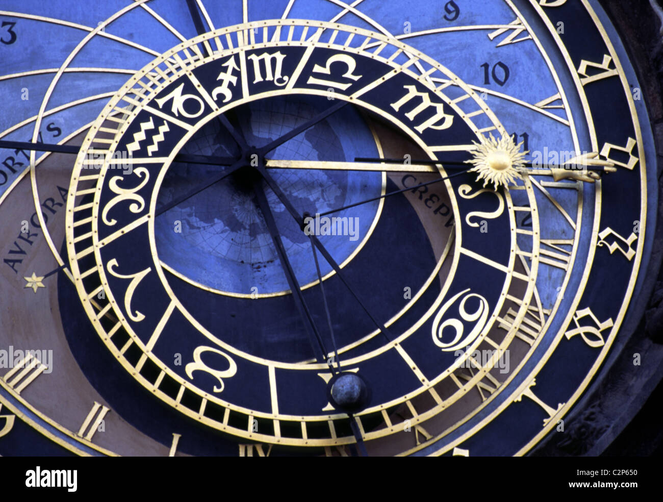 Zodiac Signs on Gold Clock Face of Astronomical Clock in Staromestske Namesti, Old Town Square ...