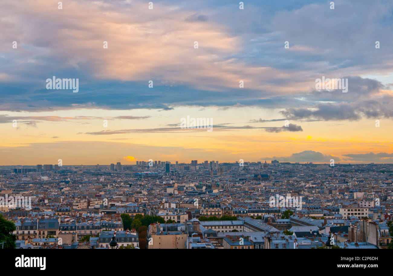 Paris skyline from the Sacre Coeur at a summer sunset Stock Photo - Alamy