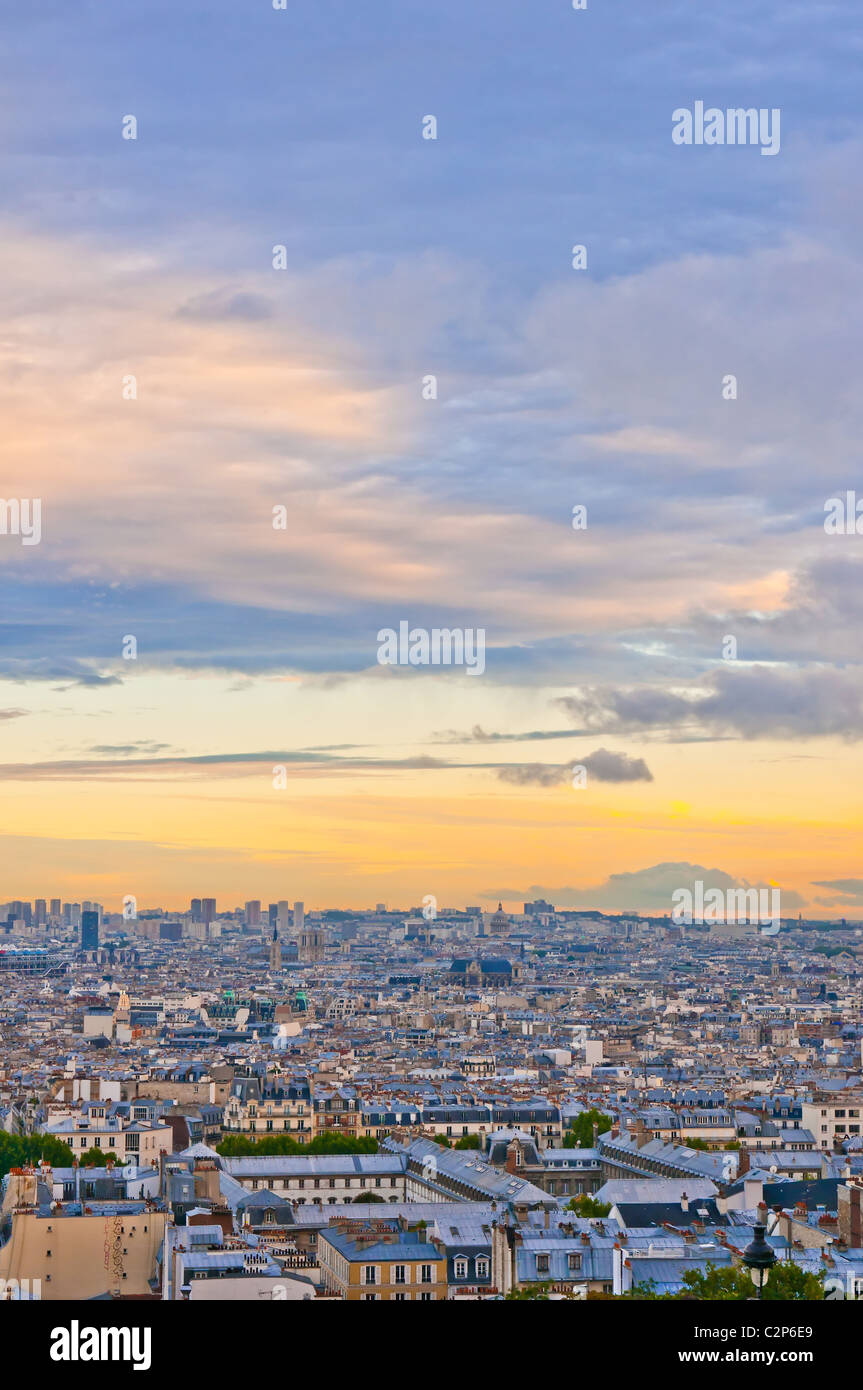 Paris skyline from the Sacre Coeur at a summer sunset Stock Photo - Alamy