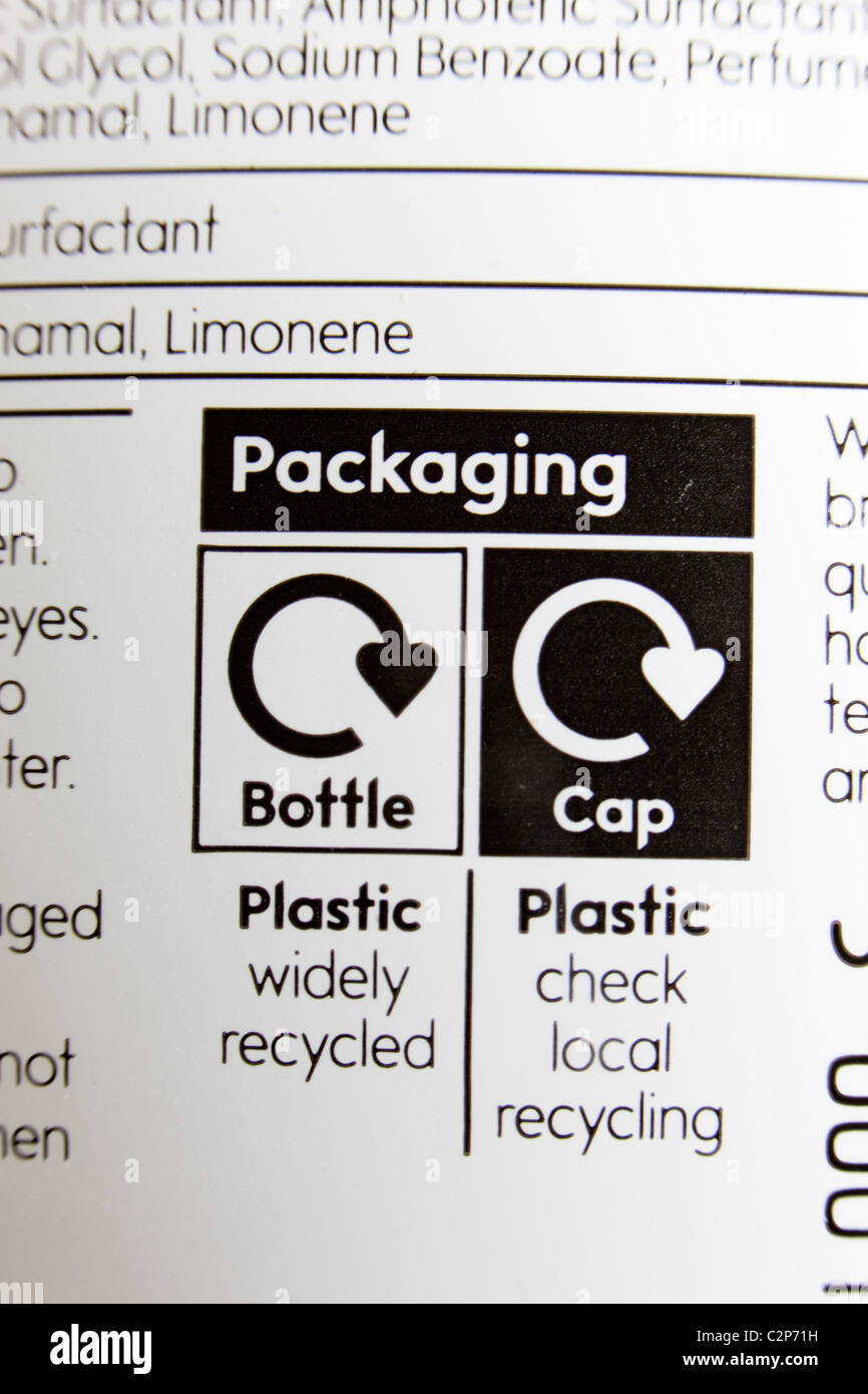Package labelling indicating recycling of plastics, UK Stock Photo - Alamy