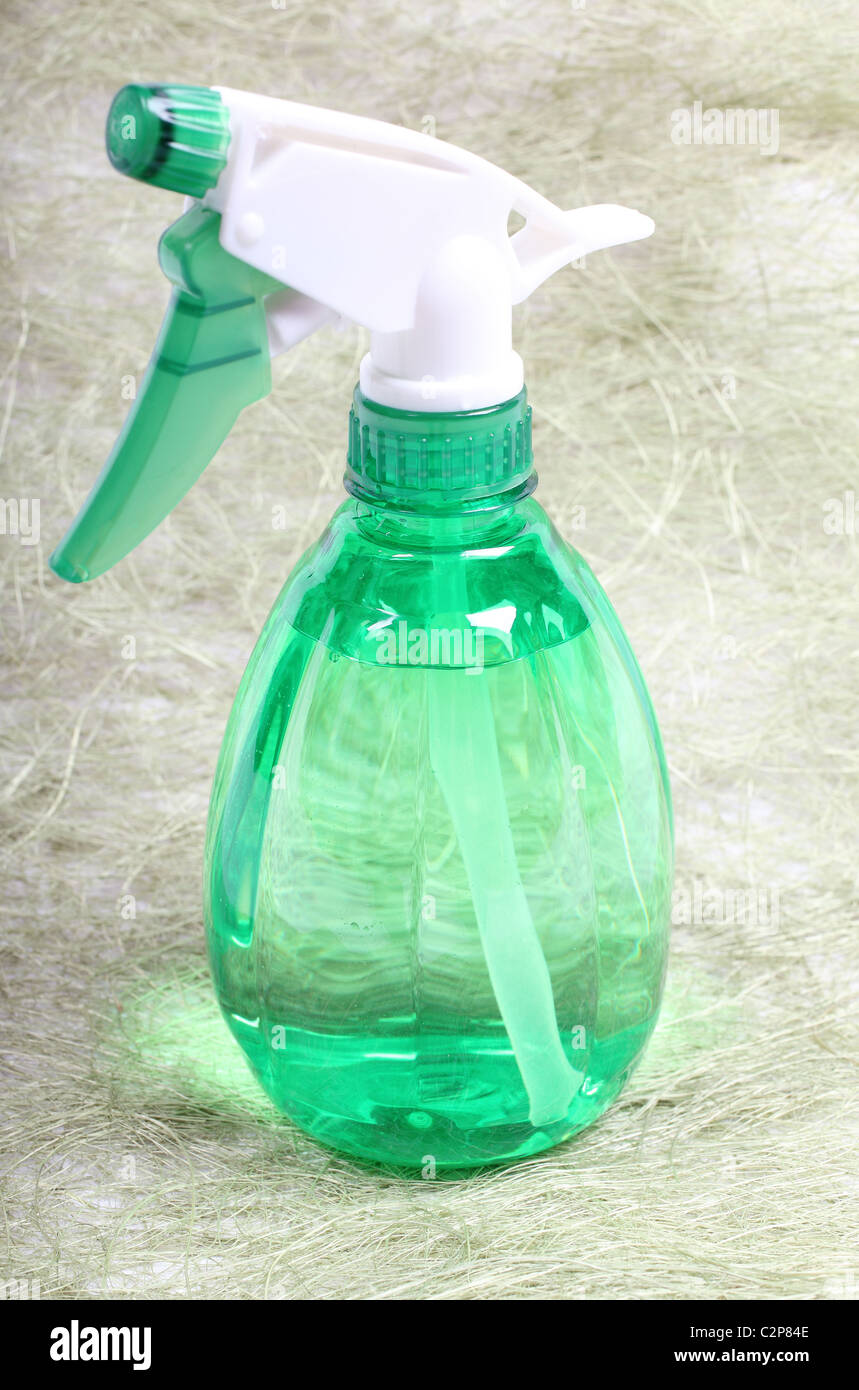 Plastic water spray on textured natural background Stock Photo - Alamy