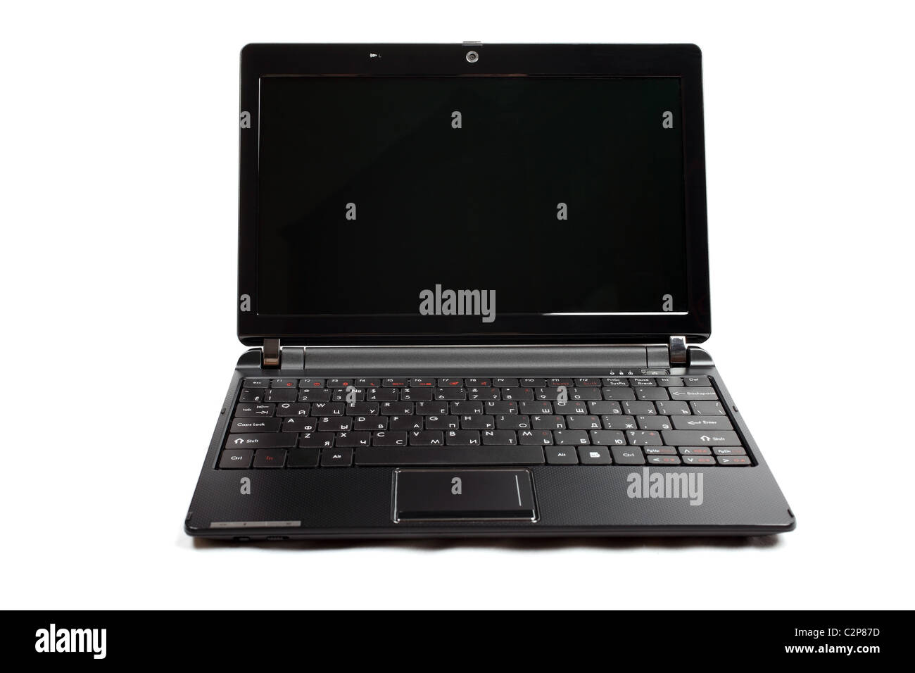 Small modern black netbook isolated on the white background Stock Photo ...