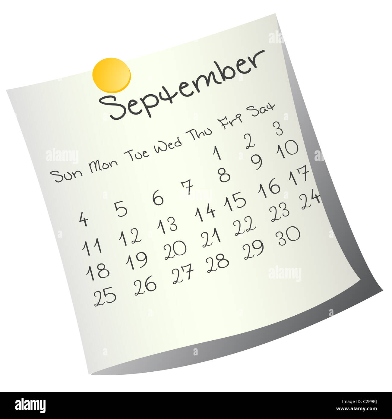 September calender hi-res stock photography and images - Alamy