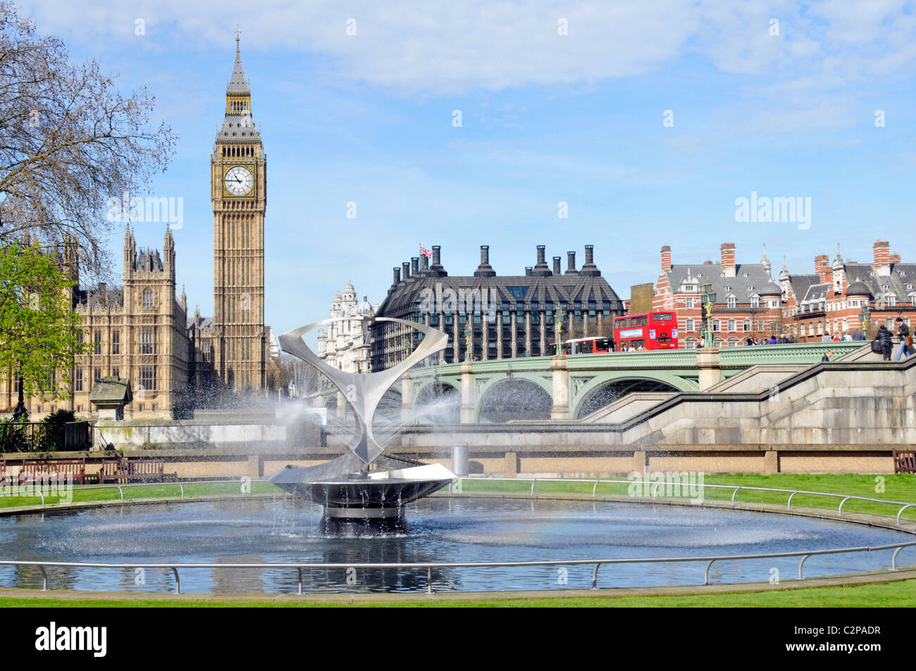 Steel water spray feature fountain & art sculpture by Naum Gabo beside ...