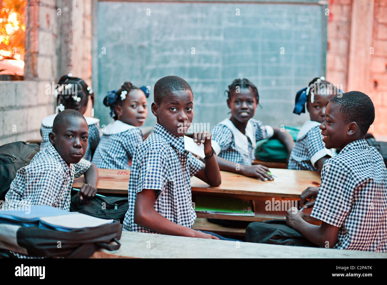 Students during a lesson in a catholic school, Leogane, Haiti Stock ...