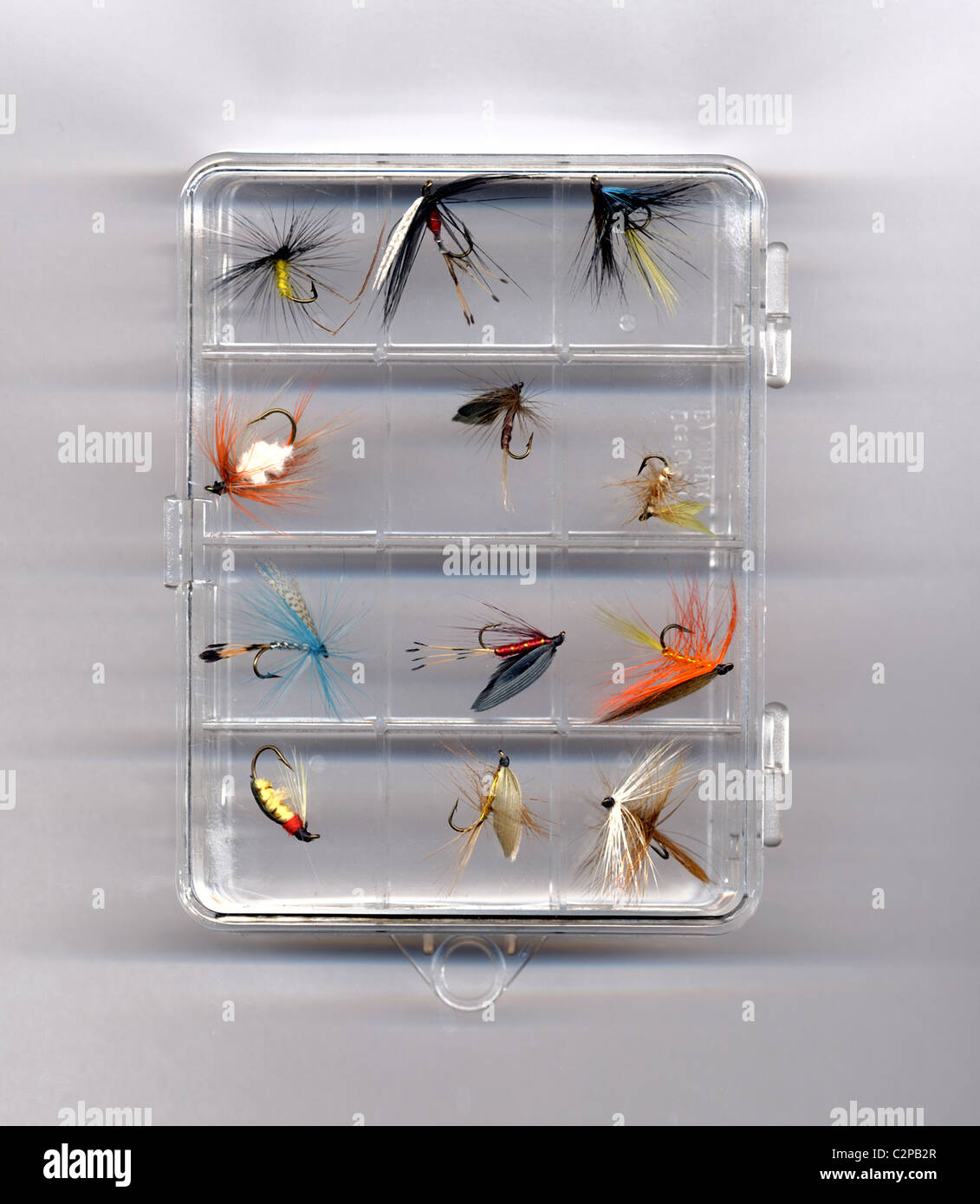 fly fishing snares in plastic box Stock Photo - Alamy