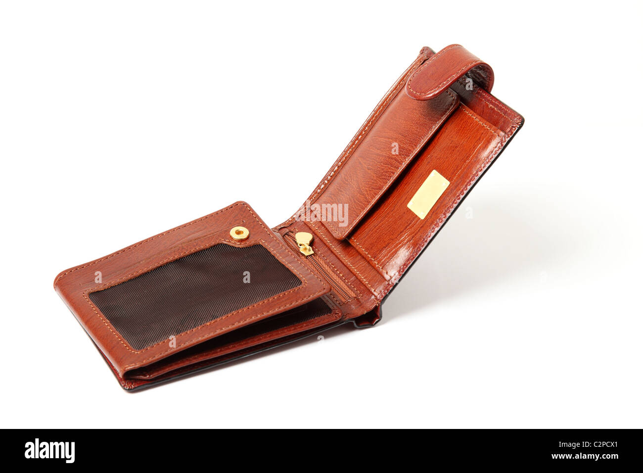 Opened wallet made of high quality leather isolated on white background ...