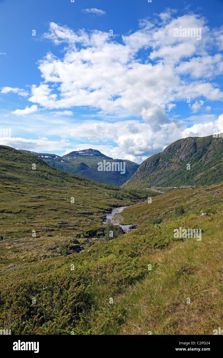 Beautiful landscape of valley situated deep in norwegian mountains ...