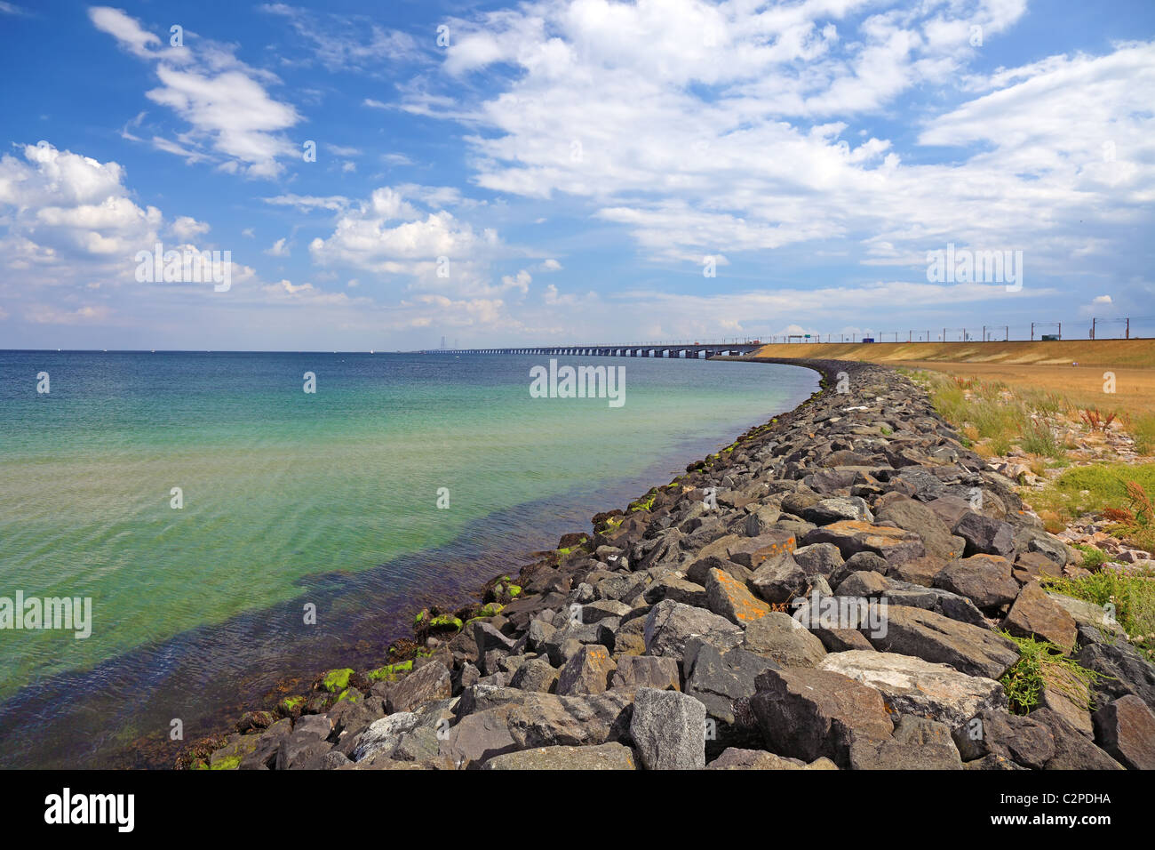 Panoramic view of Oresundsbridge between Sweden and Denmark ...