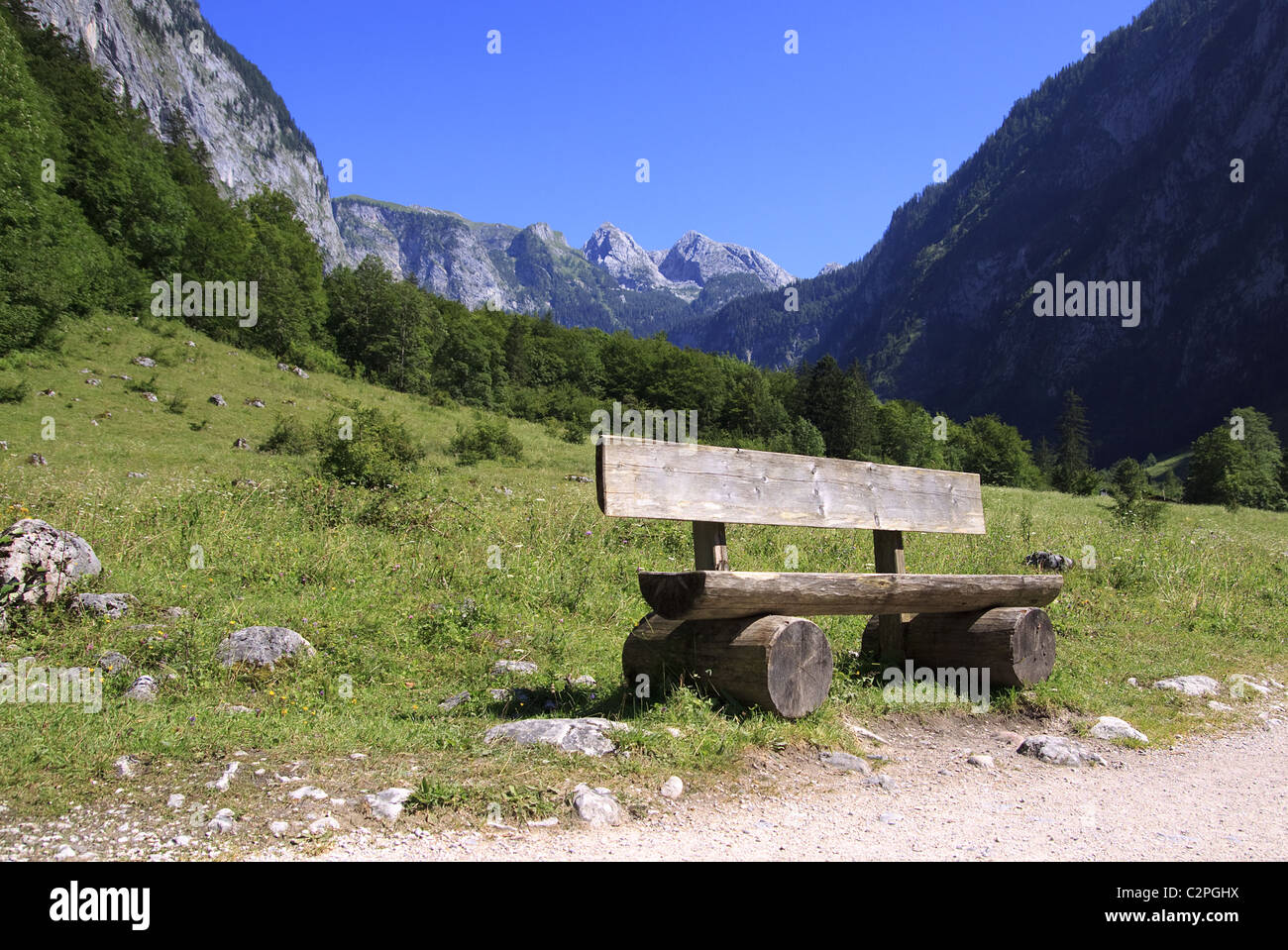 Benches in the bavarian alps Stock Photo - Alamy