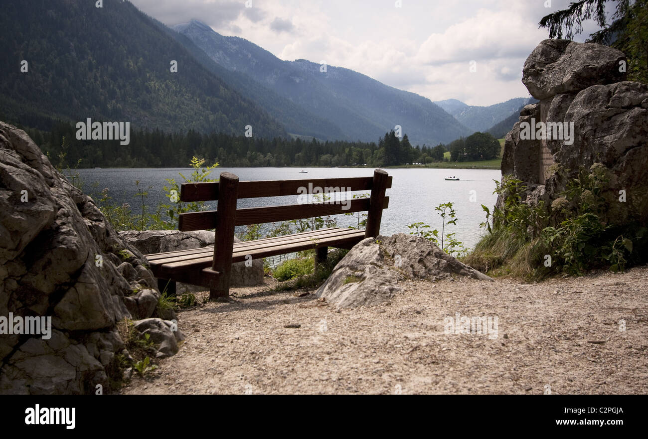 Benches in the bavarian alps Stock Photo - Alamy