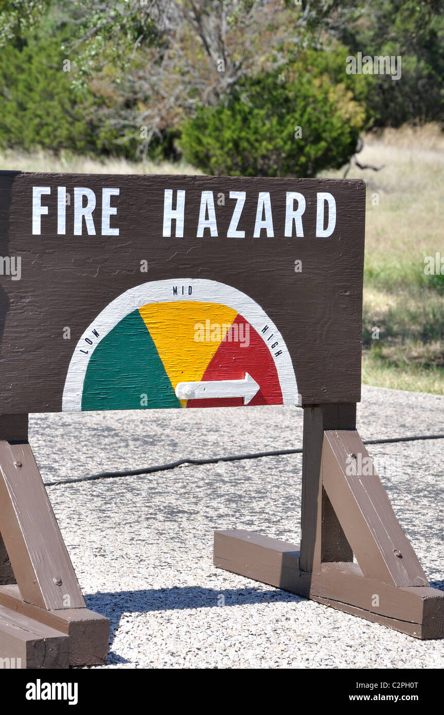 Fire hazard alert sign, Texas, USA - showing HIGH Stock Photo - Alamy