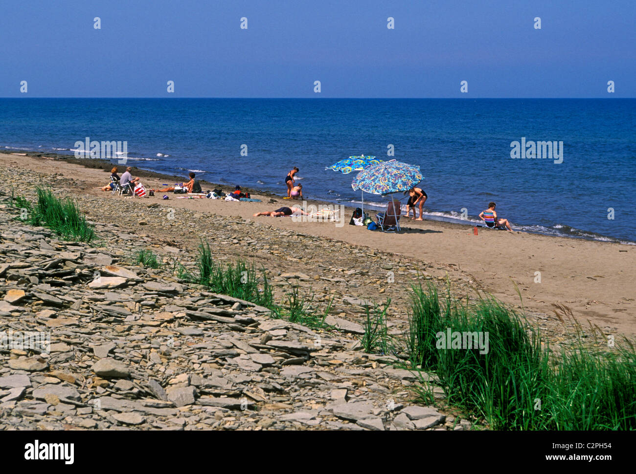 People on beach at Irving Eco-Centre town of Bouctouche New Brunswick ...