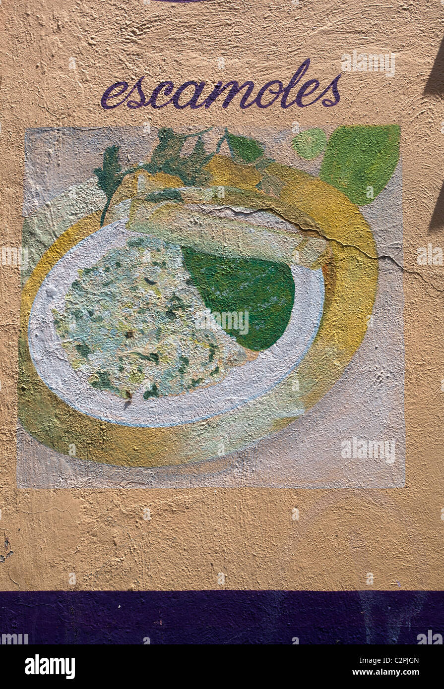 Escamoles Illustration mural on the exterior wall of Chon Restaurant ...