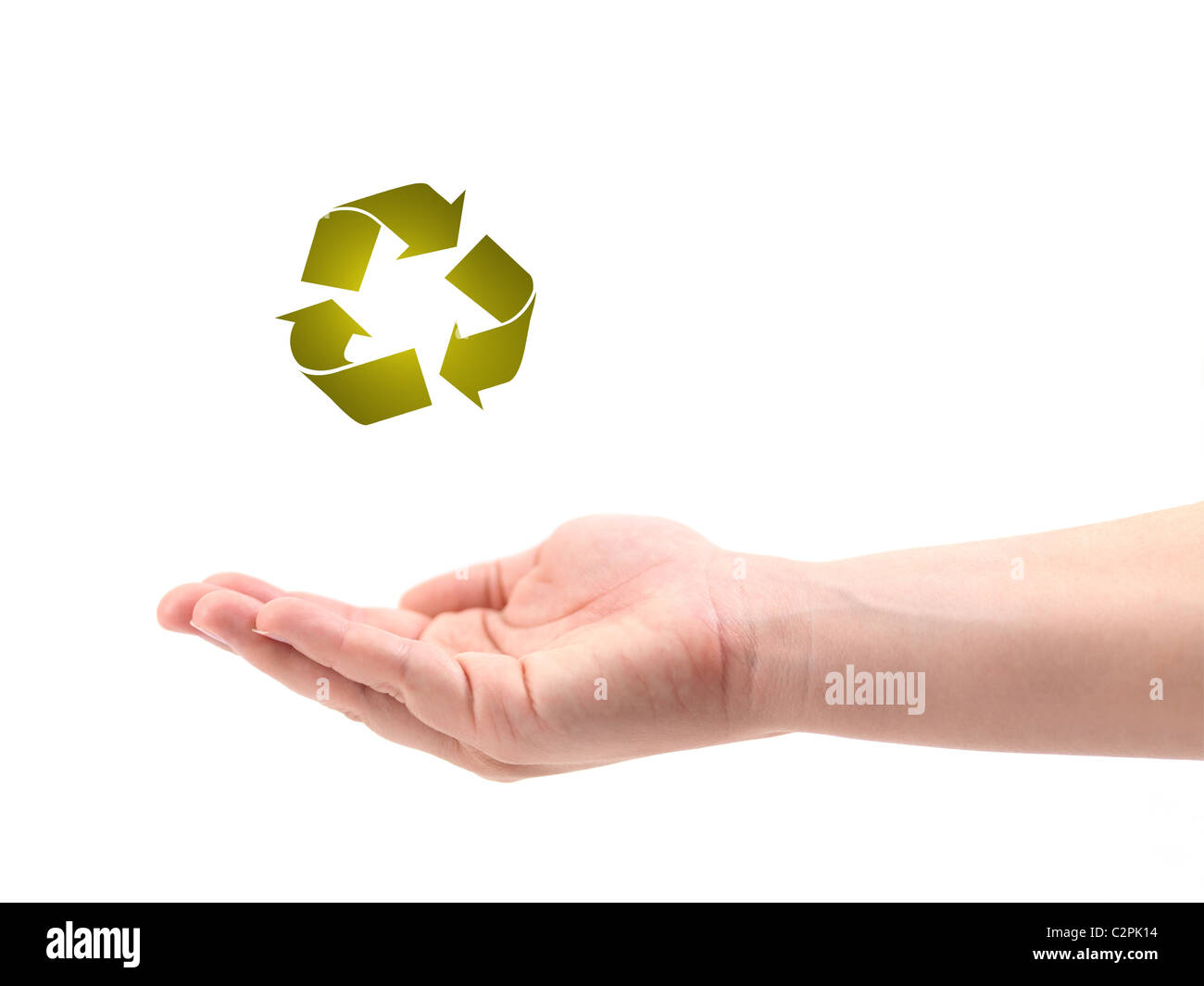 A female hand and a recycle symbol Stock Photo - Alamy