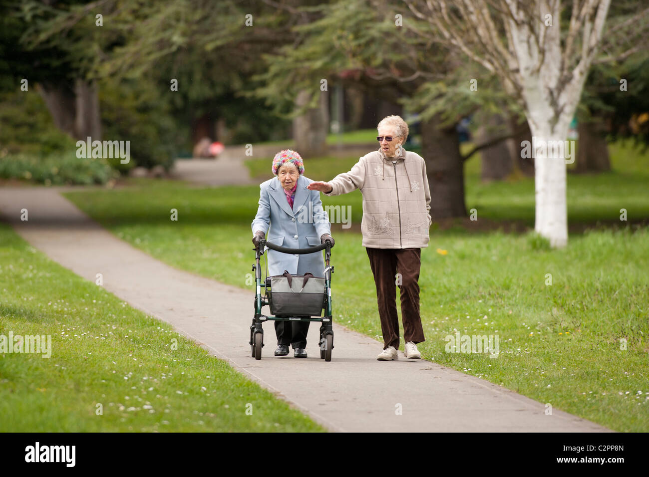 Senior citizen ladies walking on spring day-Victoria, British Columbia ...