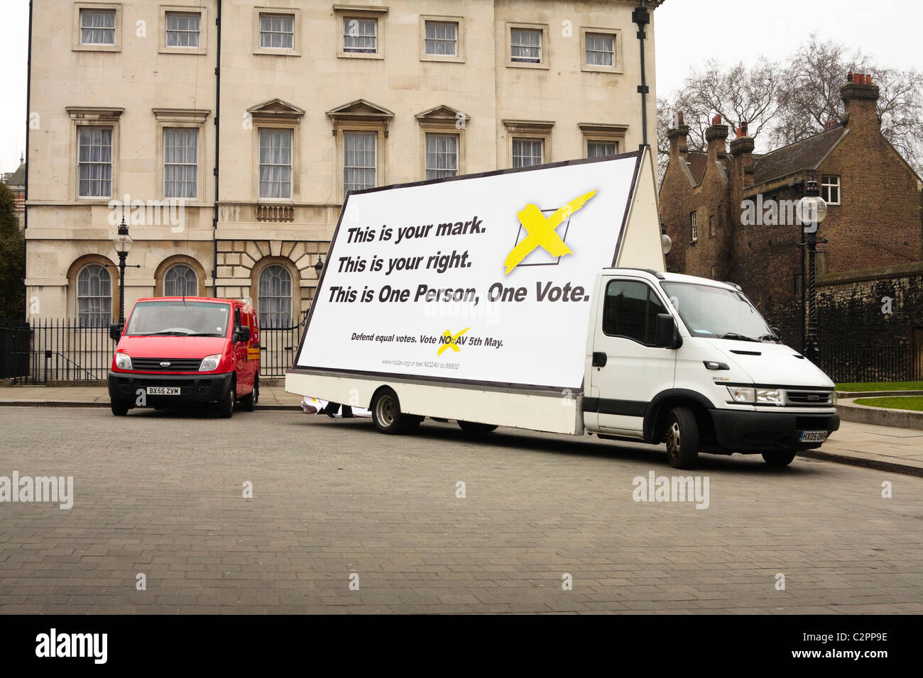 A 'No to AV' campaign vehicle parked up before starting its campaign ...