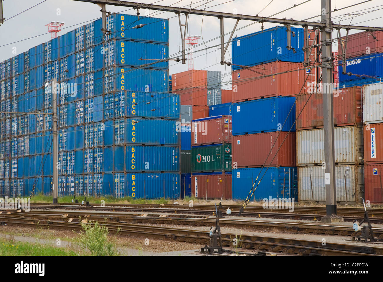 Stacked containers. Antwerp industrial port. Belgium Stock Photo - Alamy