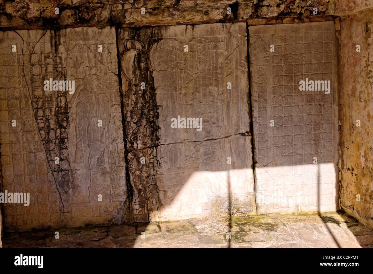 Bas-relief carvings inside the Temple of the Cross complex in Palenque ...