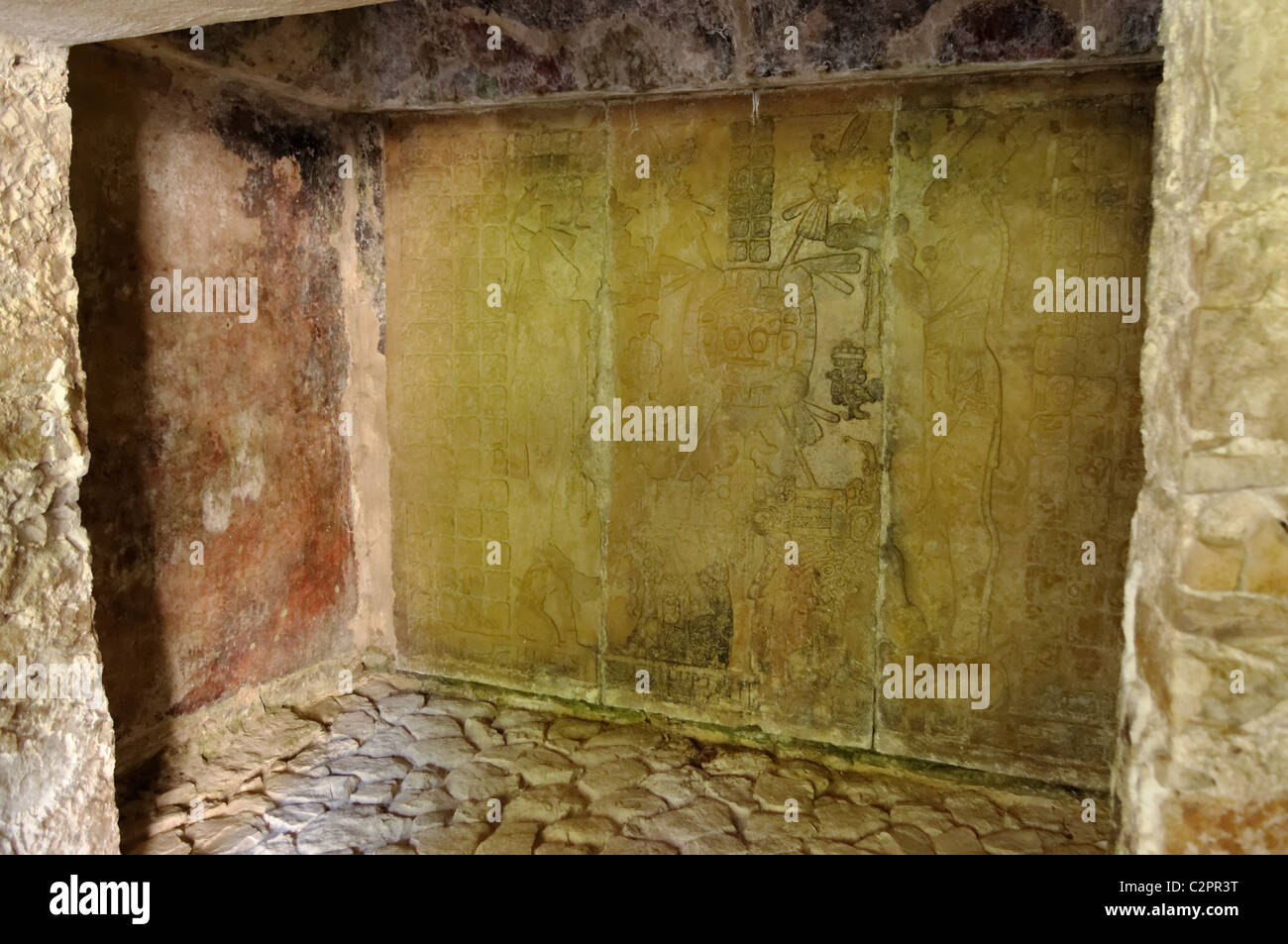 Bas-relief carvings inside the Temple of the Cross complex in Palenque ...