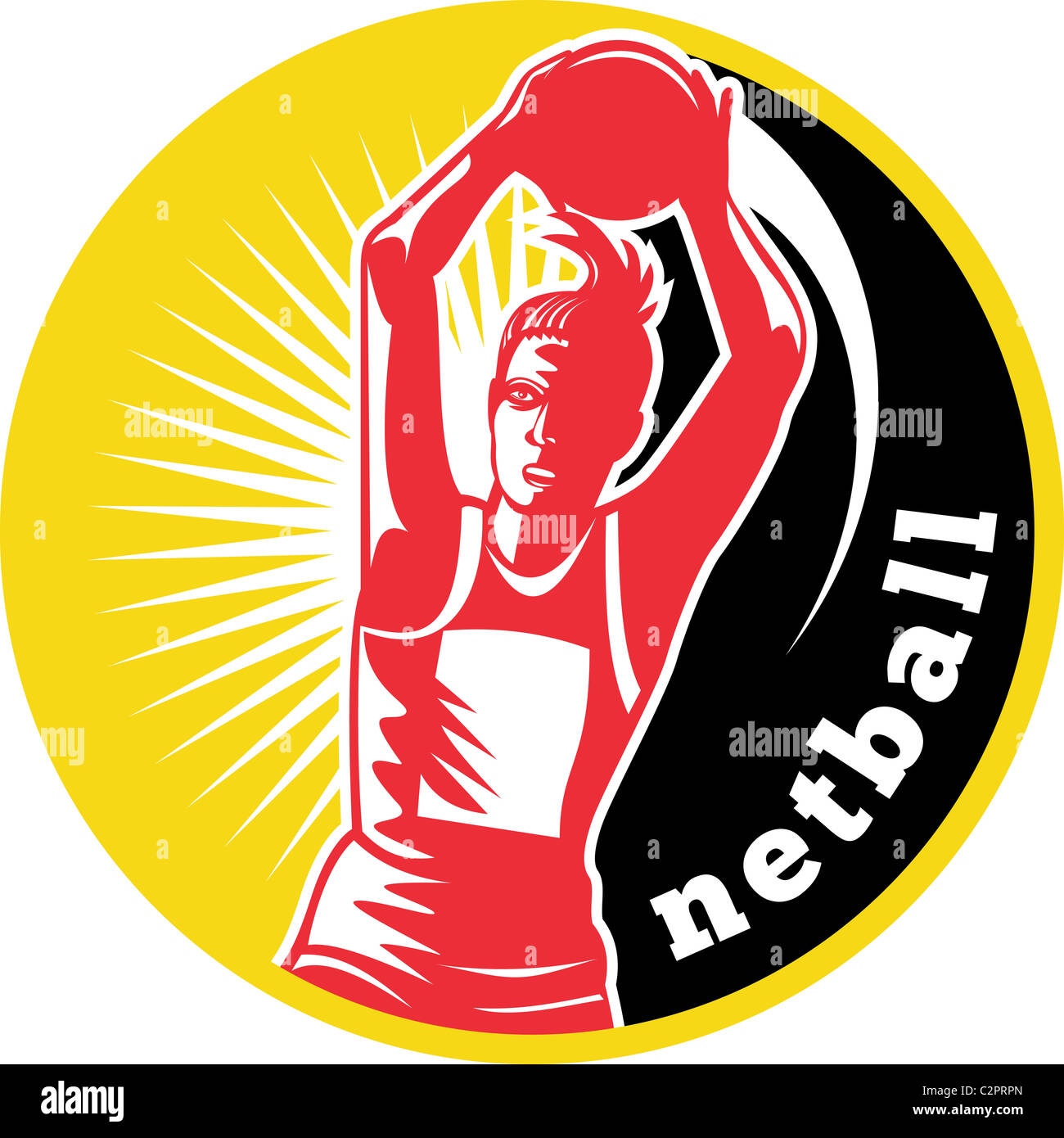 illustration of a netball player passing ball ball set inside circle ...