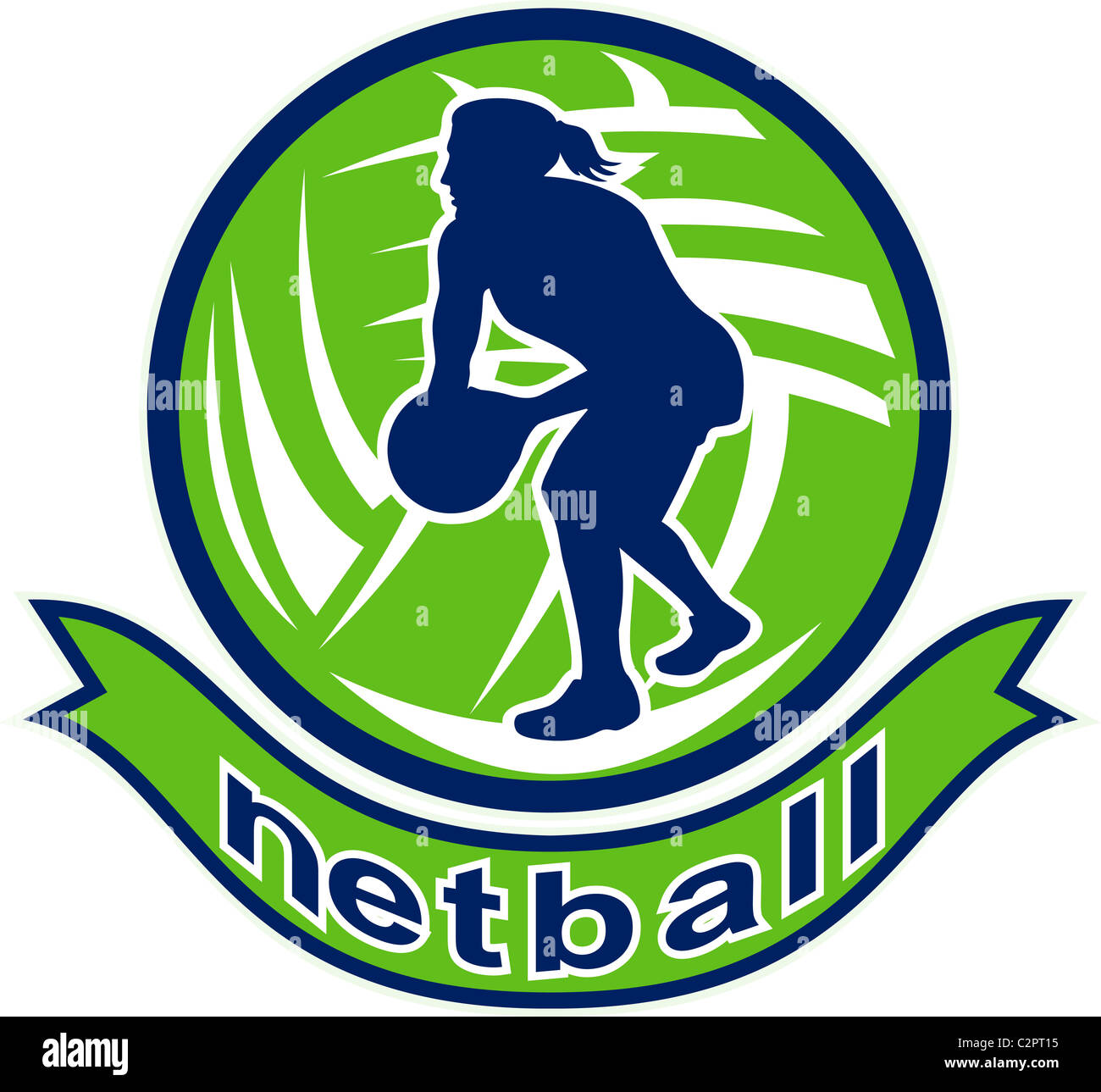 illustration of a netball player passing ball with ball in background ...