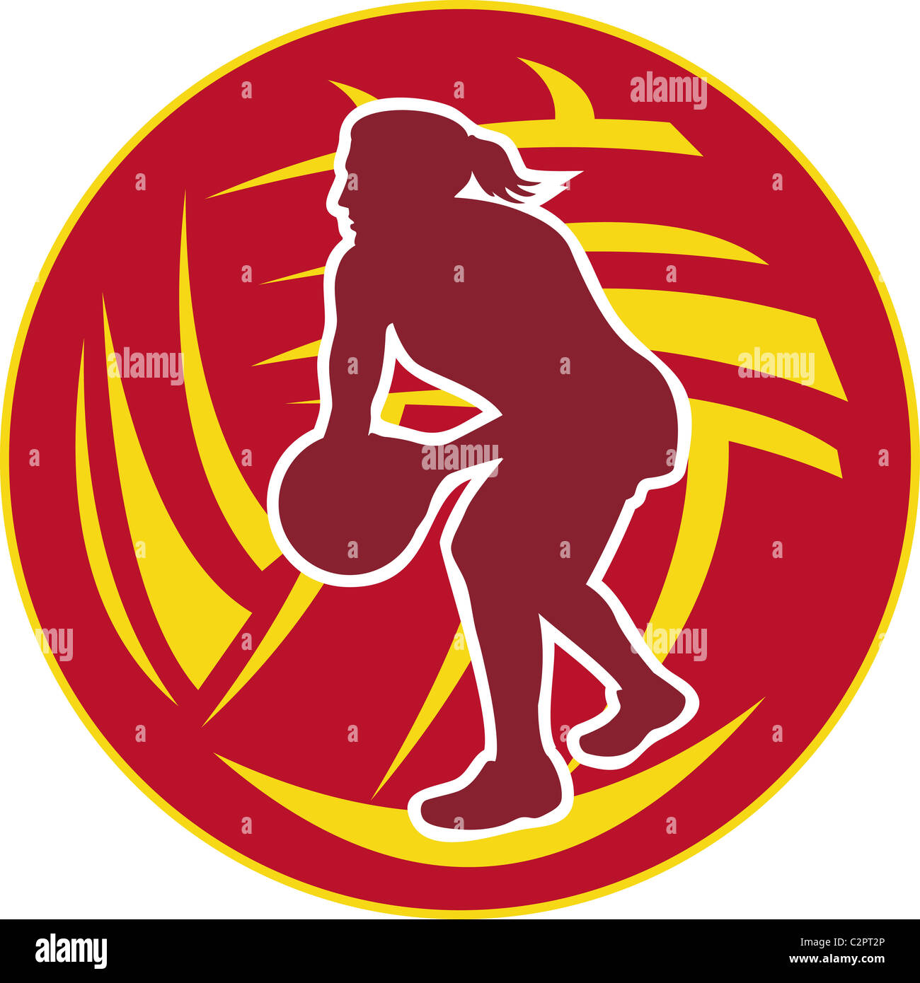 illustration of a netball player passing ball with ball in background ...