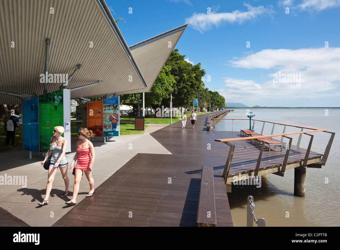 View along the Esplanade boardwalk. Cairns, Queensland, Australia Stock ...