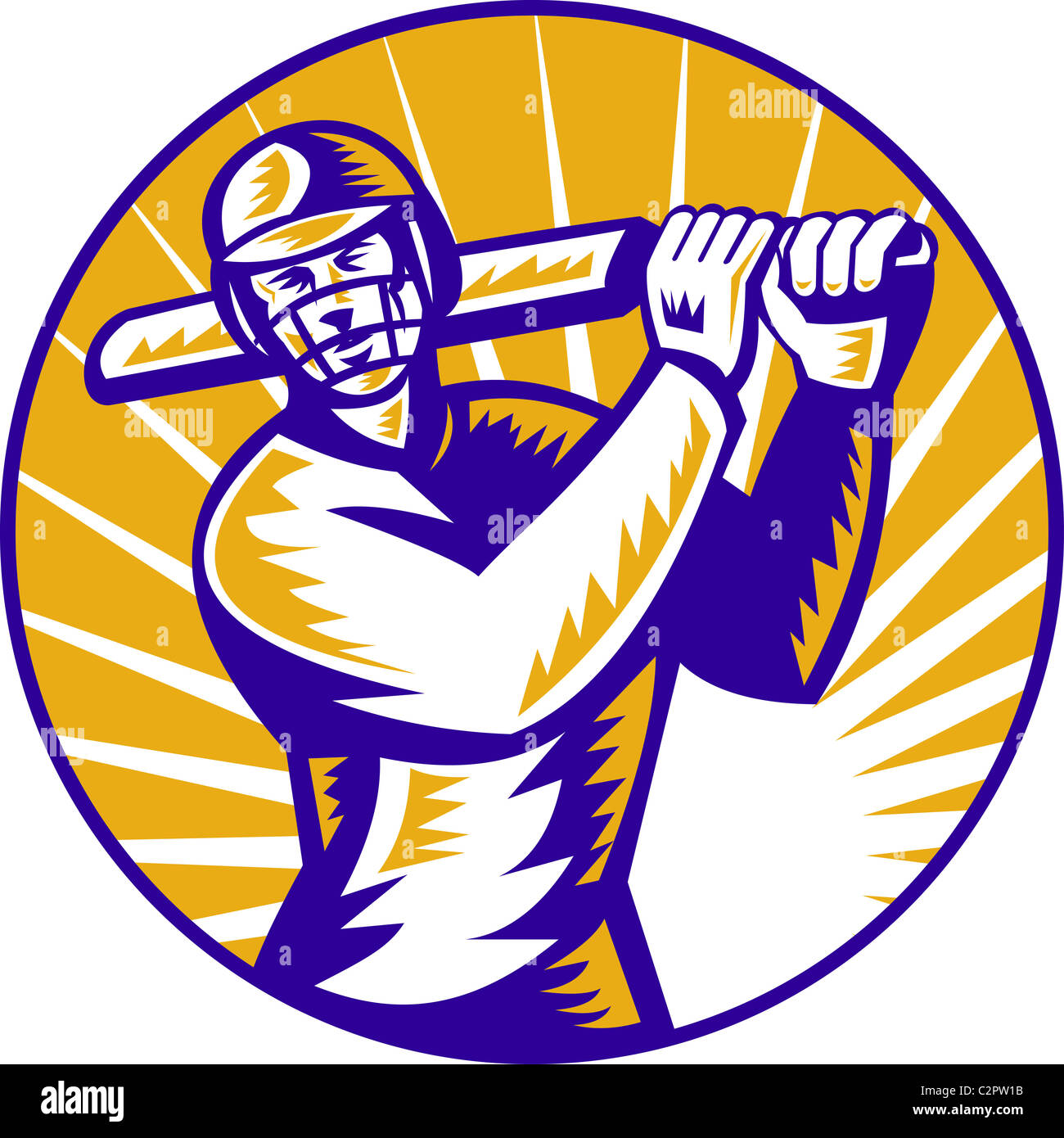 illustration of a cricket batsman batting front view done in retro ...