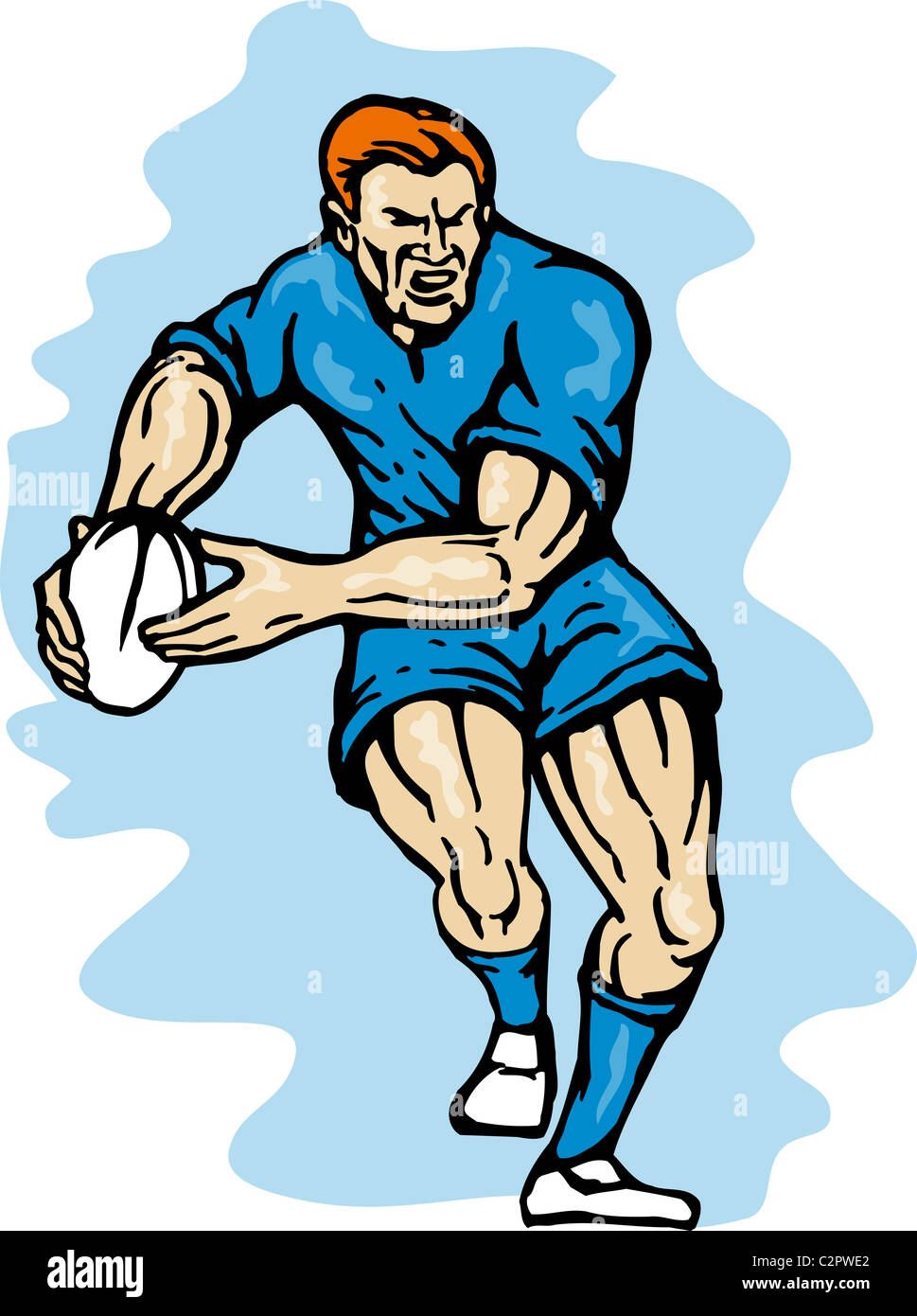 illustration of a rugby player running passing the ball on isolated ...