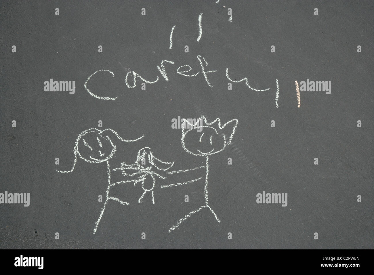 Seven year old girls drawing with misspelled word hi-res stock ...